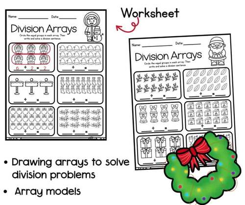 Christmas Division Equal Groups Arrays Worksheet | Division Array ...