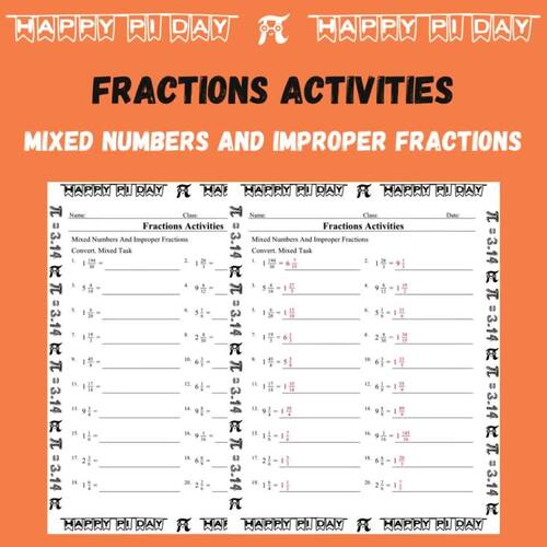 Mixed Numbers And Improper Fractions Activities - Pi Day Worksheet No Prep