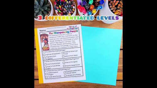 History of Thanksgiving Reading Comprehension Passages Pilgrims Native ...