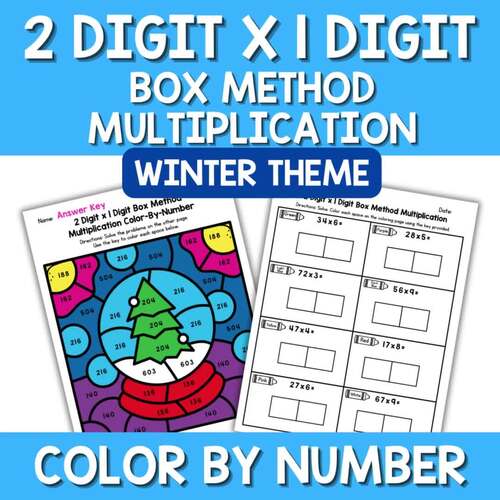 Winter 2 Digit by 1 Digit Multiplication Box Method Area Model Color by ...