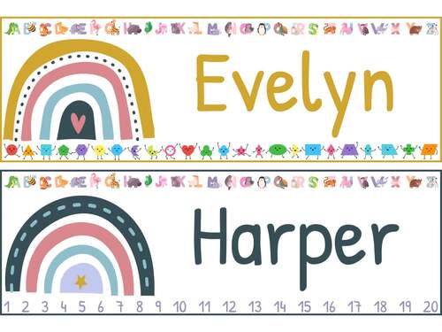 Student Desk Plates, 30 Printable/Editable Cute Rainbow Classroom Name Tags
