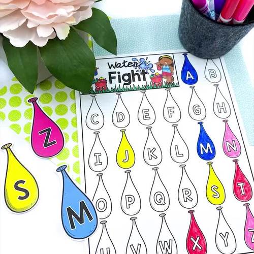 Water Balloon Fight Letter Identification Game - Summer Alphabet Activity