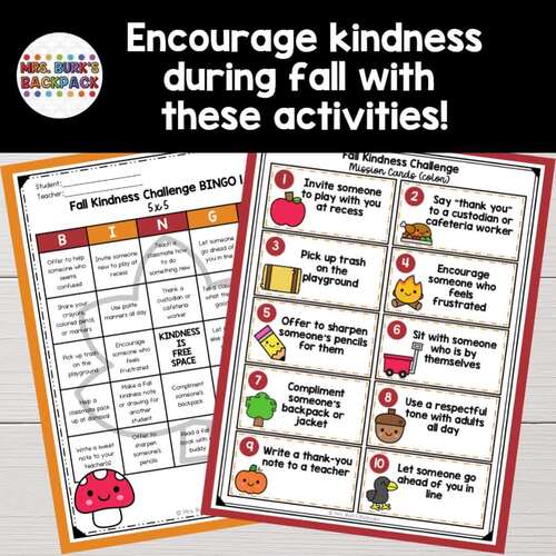 FALL Acts of Kindness Bingo & SEL Activities with Task Cards & Writing ...