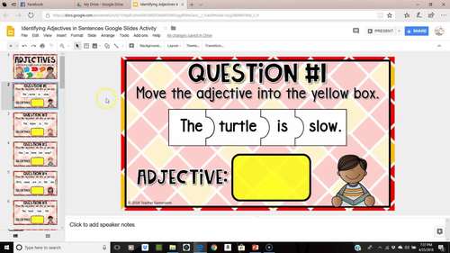 Identifying Adjectives in Sentences Google Slides by Teacher Gameroom