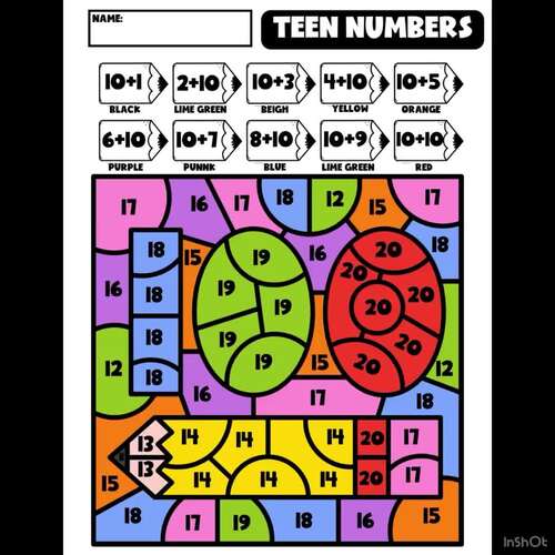 100th Day of School Teen Numbers Color-by-Skill Worksheets | TPT