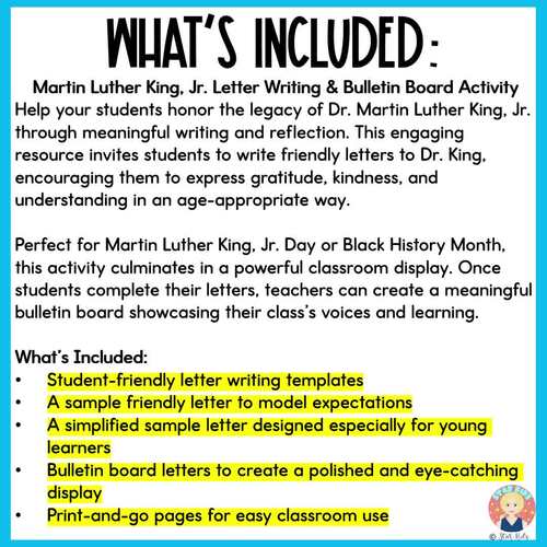 Martin Luther King, Jr. Letter Writing & Bulletin Board Activity Mini ...
