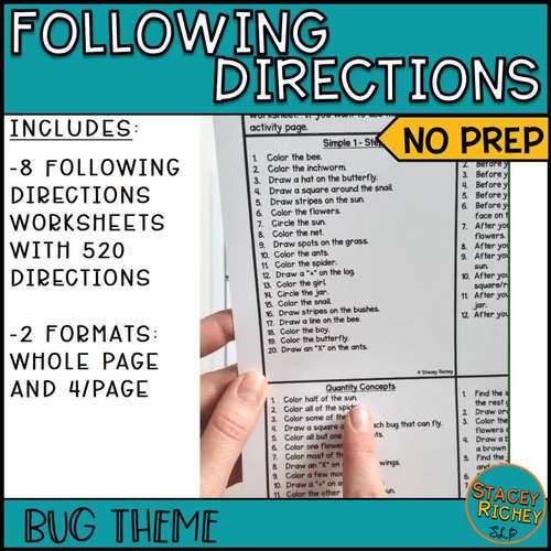 Bug and Insect Theme Speech Therapy Following Directions Printable ...
