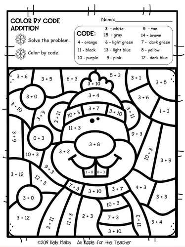 Groundhog Day Math Color by Number Addition Facts First Grade Math