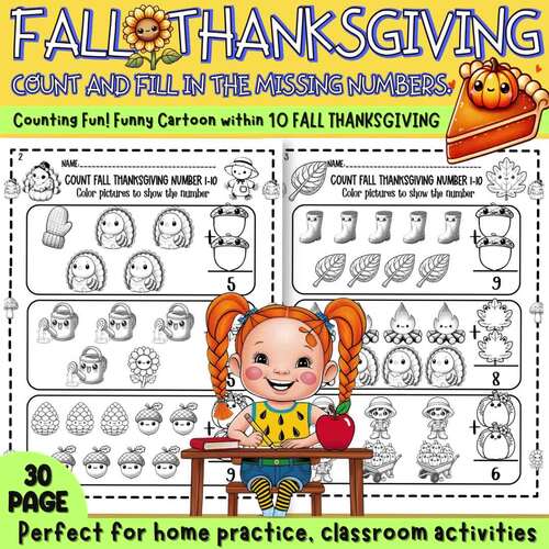 Fall Thanksgiving Count and Fill in the Missing Numbers, Addition Math ...