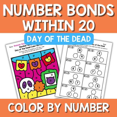Dia de los Muertos Number Bonds to 20 Color by Number Code Day of the ...