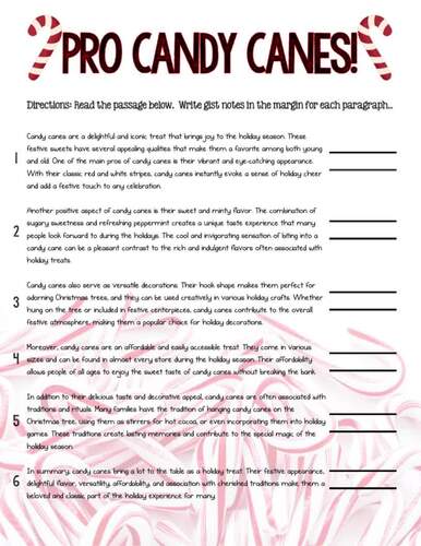 Candy Cane Paired Passage Opinion Writing ELA Evidence January Winter ...