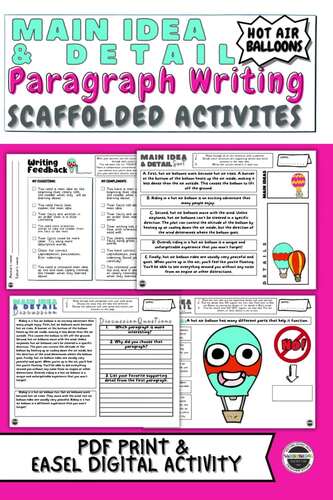 Writing Informational Paragraphs w/ Main Idea & Details- Hot Air Balloons