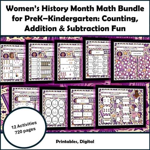 Women’s History Month Math Bundle for PreK–Kindergarten: Addition ...