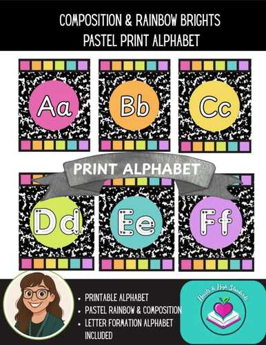 Composition & Rainbow Brights Pastel Alphabet (Set #2) | TPT