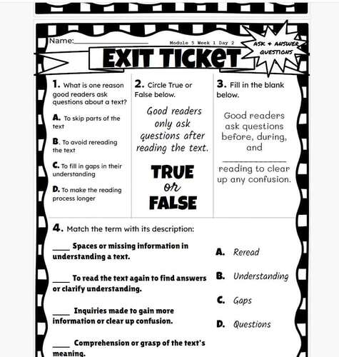 HMH Into Reading Lesson Exit Tickets - Fifth Grade - Module 5 Week 1