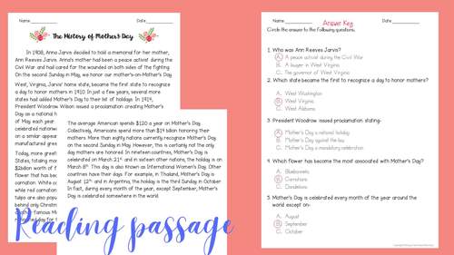 History of Mother's Day Reading Comprehension & Fun Writing Activities ...