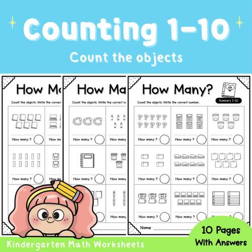 Back to school Counting Objects Worksheets 1–10 | Kindergarten Math ...