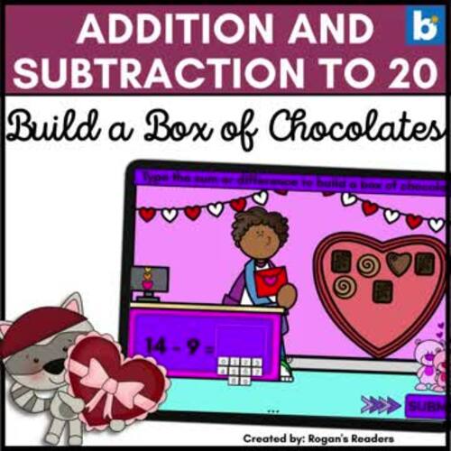 Valentine's Day Addition and Subtraction to 20 Boom Cards Digital Activity