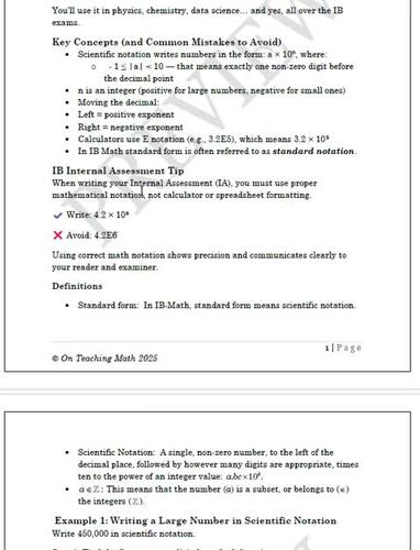 IB Math 1.1 Scientific Notation - Student Guide by On Teaching Math
