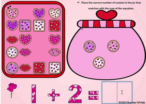 Valentine Addition Counting Cookies Boom Cards by Teacher's Pride