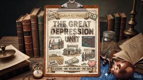 No Prep. Ready to Print. HS Great Depression Unit. 6 Lessons + Voc + Quiz