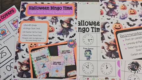 Halloween Bingo Time Digital Clock to Analog nearest 5mins | TPT