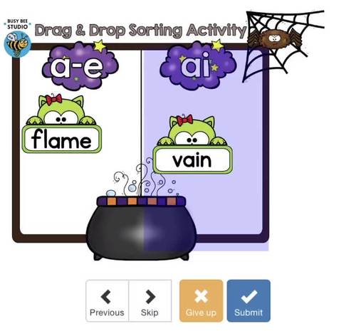 LONG A SPELLING PATTERNS LONG A MAGIC E VOWEL TEAMS AI AY SORT BOOM CARDS