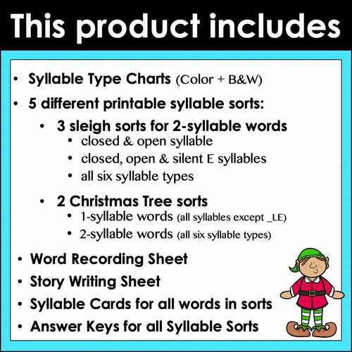 Christmas Syllables Sorting Phonics 6 Syllable Types Poster | Orton ...