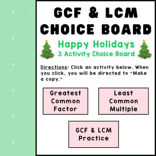 GCF and LCM 6th Grade Math Christmas Mystery Picture Winter CHOICE BOARD