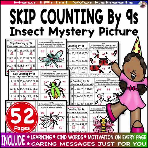 Skip Counting by 9s –Insect Mystery Picture No Prep Fun Activity for ...