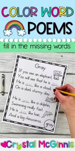 Color Words Poems FILL IN THE MISSING COLOR WORD EDITION | Color Words