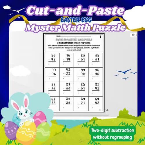 EasterMysteryMath Puzzle (Cut&Paste)|Two-Digit Subtraction Without ...