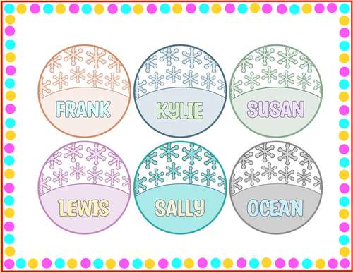 Winter Student Name Tags, Printable Snowflakes Name Labels, Cubby Labels
