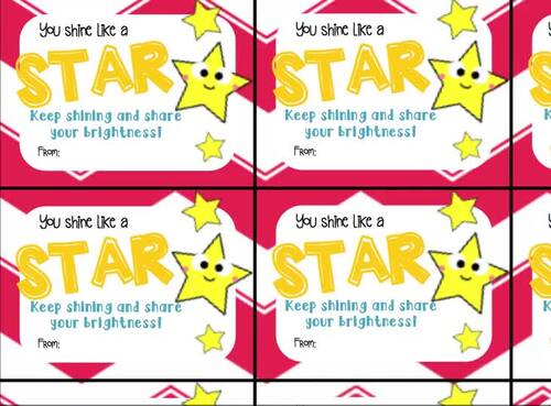 Star Stress Ball/ Highlighter/ Pen Star Student Gift Tag- You shine ...