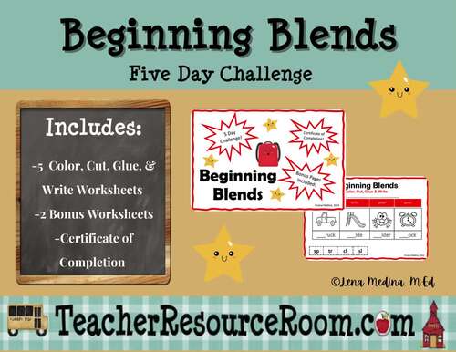 Beginning Blends: Color, Cut, Glue, & Write (5 Day Challenge) | TPT