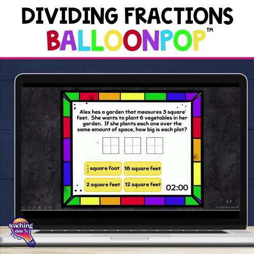 5th Grade Dividing Fractions Digital Math Review Games BalloonPop™