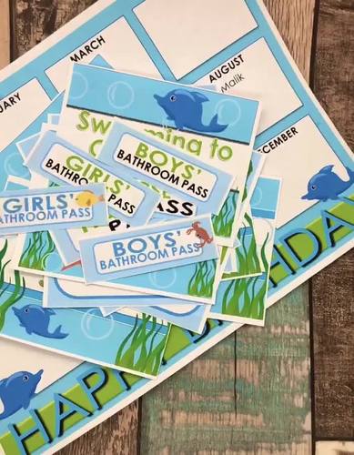 Ocean Theme Classroom Decor Birthday Calendar | Editable by Hunt 4 Treasure