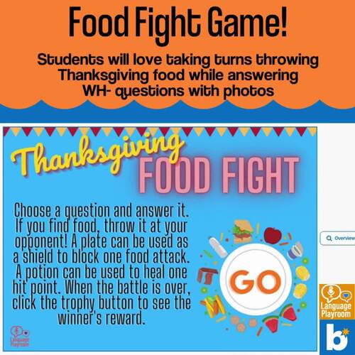 WH Questions with Photos Food Fight Thanksgiving BOOM CARDS Speech ...