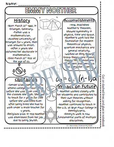 Emmy Noether Doodle Notes | Women in STEM | Famous Scientists Printable