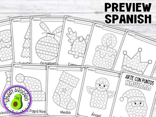 Christmas Dot Marker Printable Art Pages & Spanish Navidad Arte con Puntos