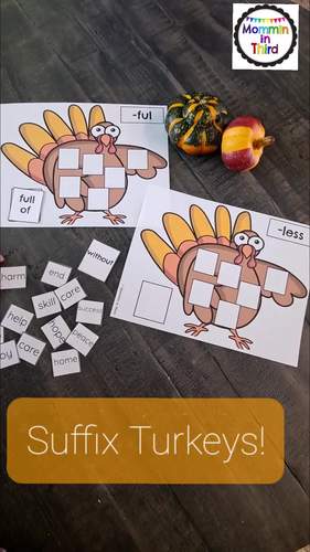 Thanksgiving Suffix Game l Sorting Turkey Station Activity l ...