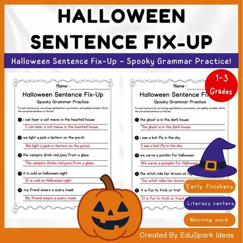 Halloween Sentence Fix-Up – Spooky Grammar Practice | Fix the Sentence ...