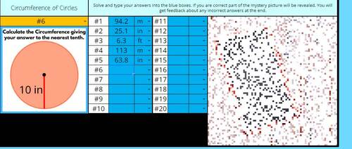 Circumference of Circles Pixel Art by Pick Up and Go Resources | TPT