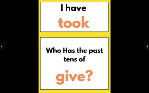 Irregular Past Tense Verbs. I Have, Who Has Flash cards Game. Easy Grammer
