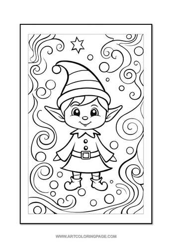 Christmas Elf Coloring Page for Kids Vol. 19 – 100 Festive Holiday Designs