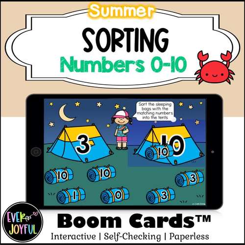 PreK Summer Math Boom Cards™ Camping Number Sorting 0-10 by Ever Joyful