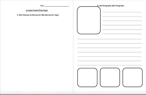 Core French My Own Restaurant Project Printable Version | TPT