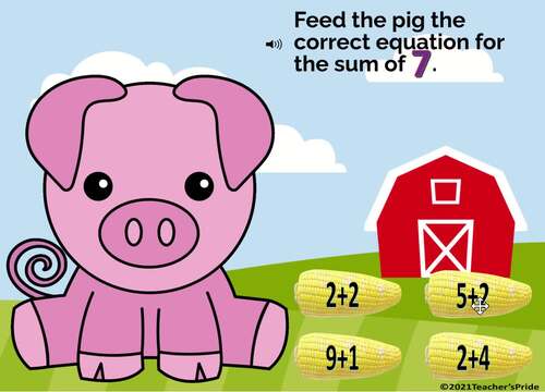 Feed the Pig Math Equations Boom Cards by Teacher's Pride | TPT