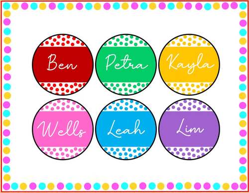 Printable Bright Circle Student Name Labels, Cubby Labels, Round Name ...