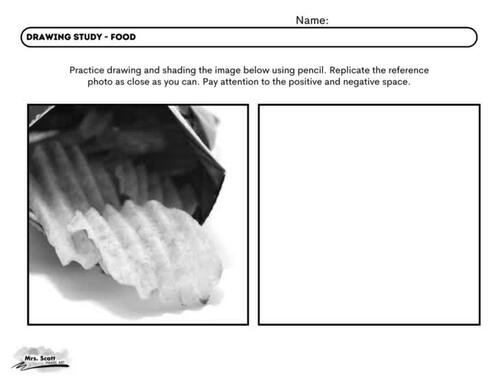 Drawing & Shading - Art Worksheets - Food 25 Pages - 6-12th Grade